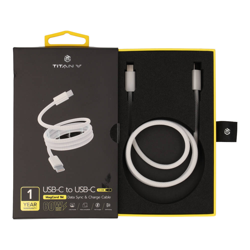 สายชาร์จ TITANV Magcord USB-C to USB-C Cable 60W Super Fast Charge TI-C08 Knitting White ...