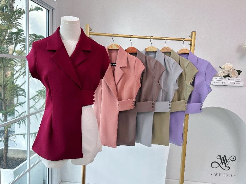 เสื้อสั้นข้างยาวข้าง เป็นงานคาดเอวแต่งกระดุมปั้ม #Weena | Shopee Thailand