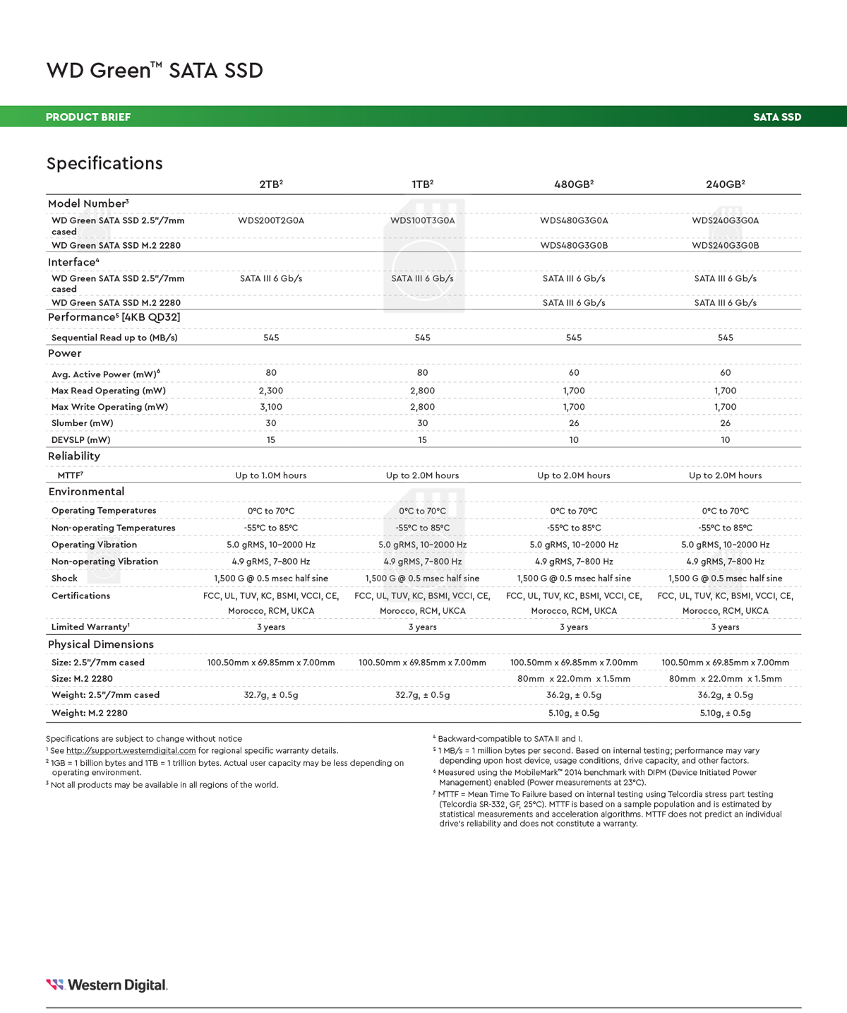 WD SSD (เอสเอสดี) WD GREEN 1TB ,480GB & 240GB - 2.5" SATA3 Speed Up to ...