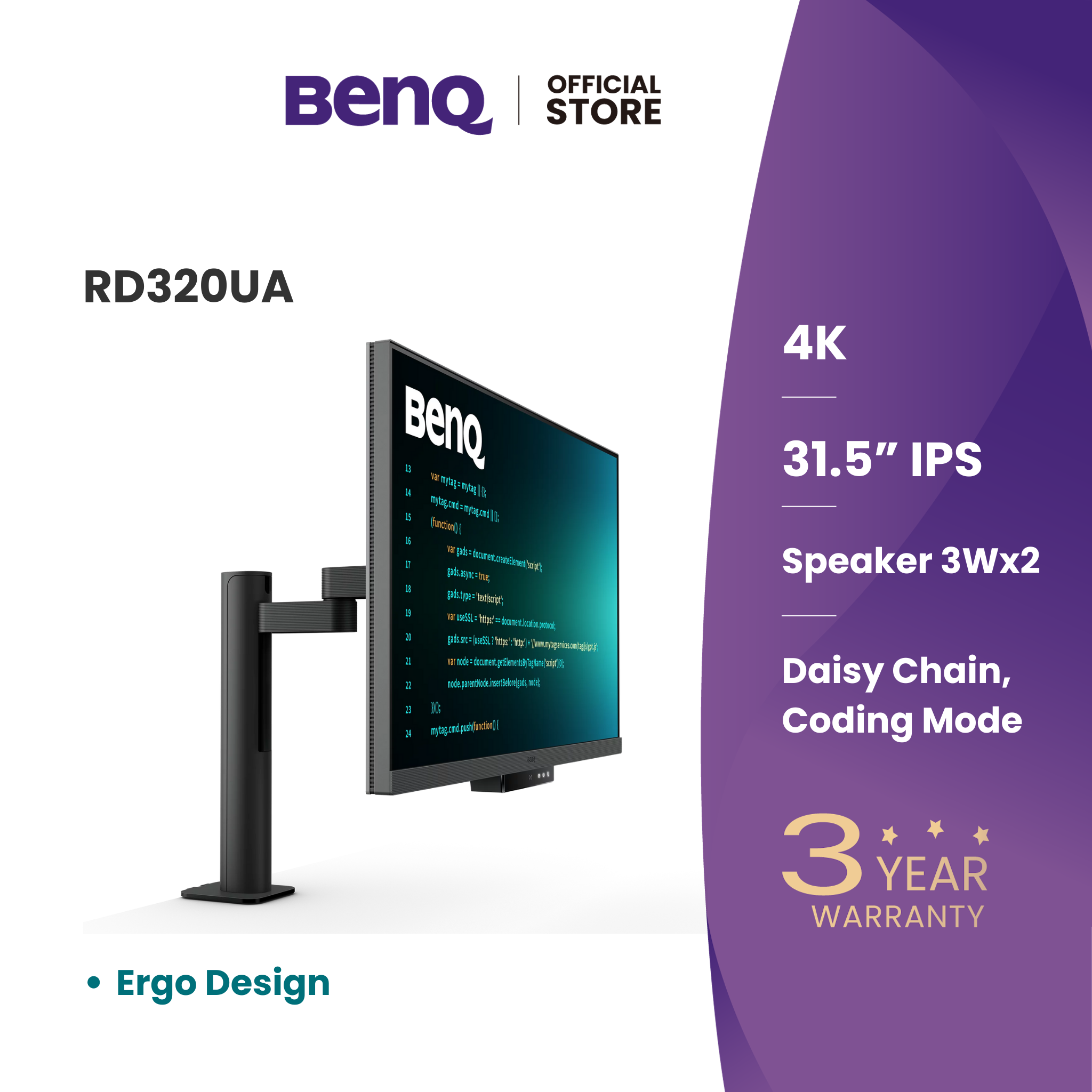 BenQ RD320UA IPS 32นิ้ว 4K Flexible Arm Programming Monitor (Ultimate ...