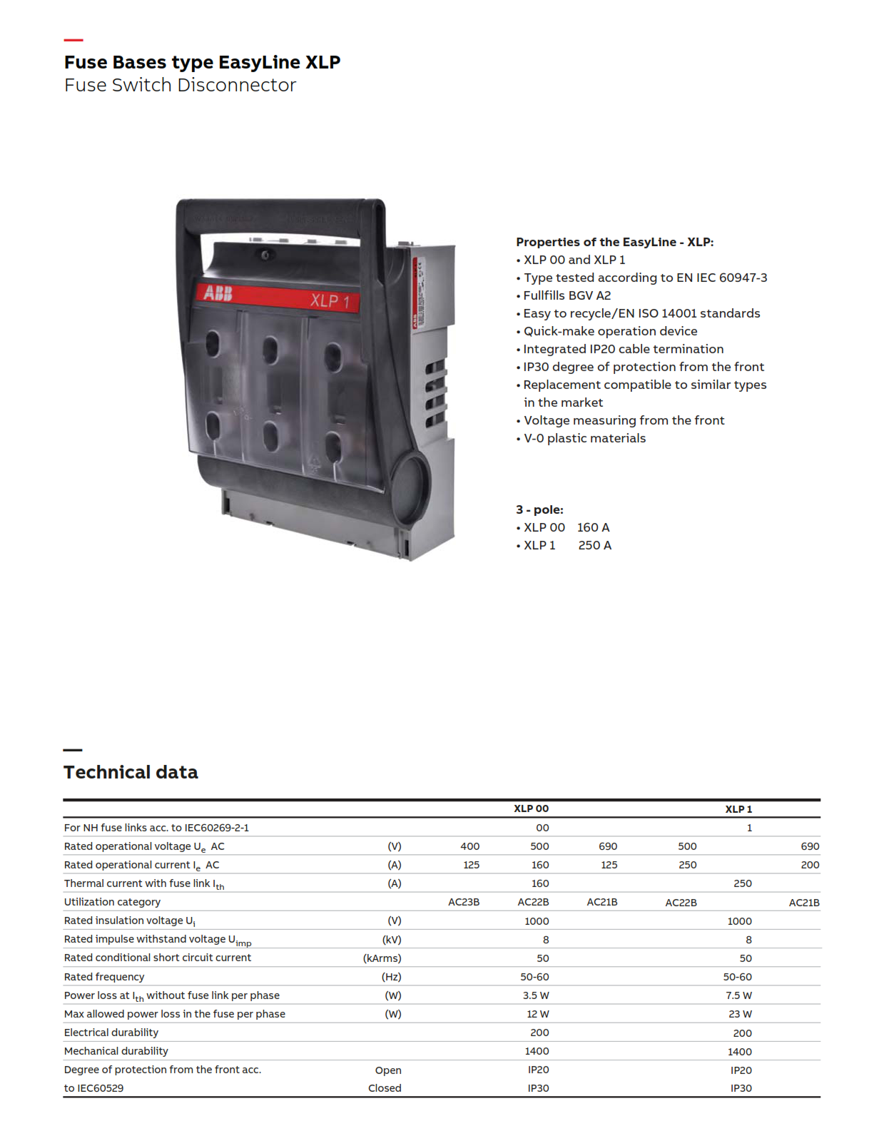 ABB ฐานฟิวส์ใบมีด Fuse Base XLP1 3Pole Use Fuse size (1 ...