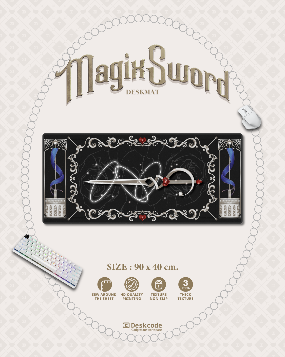 [ DESKCODE ] MagiXSword COLLECTION แผ่นรองเมาส์ แผ่นรองคีย์บอร์ด ขนาด 90x40 80x30 45x40 cm.หนา 3 ...