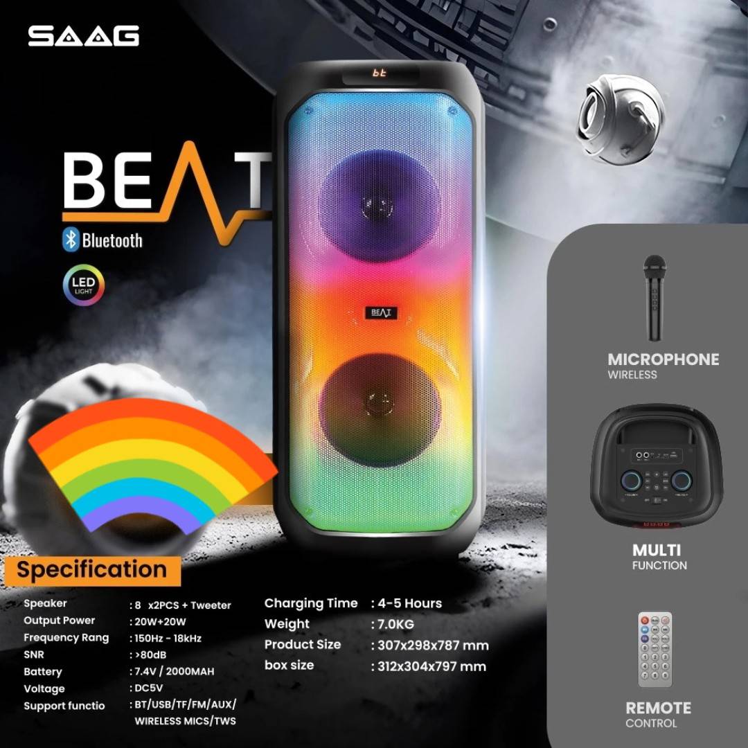 ลำโพงบลูทูธ SAAG รุ่น BEAT Speaker ลำโพงปาร์ตี้ไร้สาย พร้อมไมค์ มีไฟ LED ลำโพงเสียงดี | Shopee ...