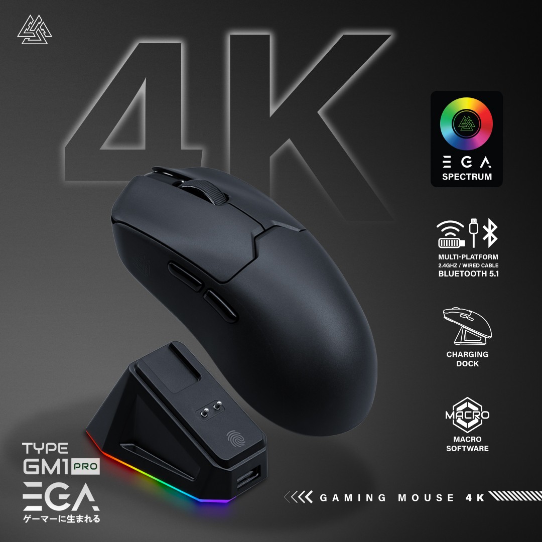 เมาส์ไร้สายพร้อมแท่นชาร์จแม่เหล็ก EGA Type GM1 Pro 4K Tri-Mode (Bluetooth/Wireless/Wired) มี ...