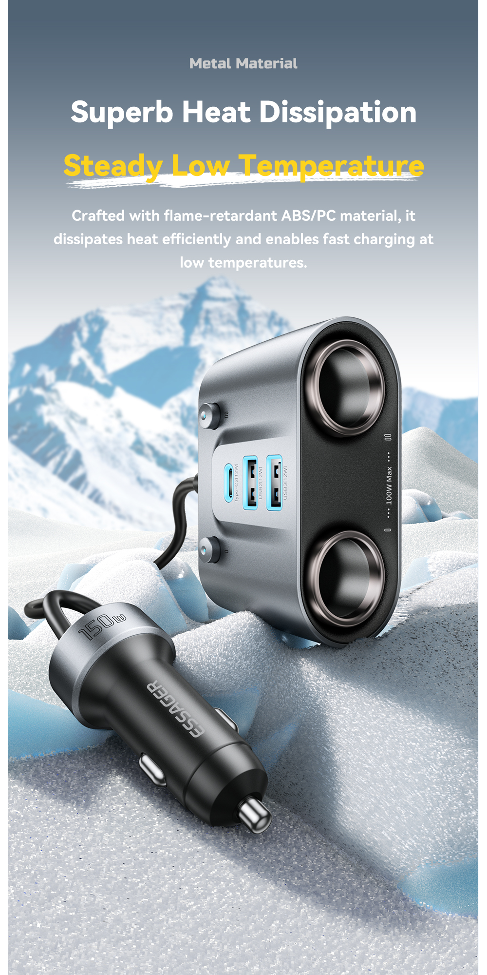 Essager 150W 3A+2C เครื่องชาร์จในรถยนต์ อินเทอร์เฟซที่จุดบุหรี่ขยาย ...