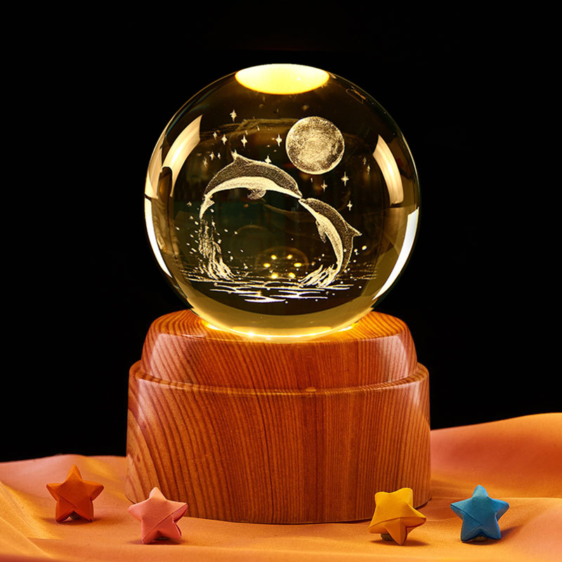 โคมไฟลูกแก้วคริสตัล หมุนได้ 360° โคมไฟหัวเตียง3D LED+USB ฐานใหญ่สูง ของขวัญวันเกิด โคมไฟตั้งโต๊ะ ...