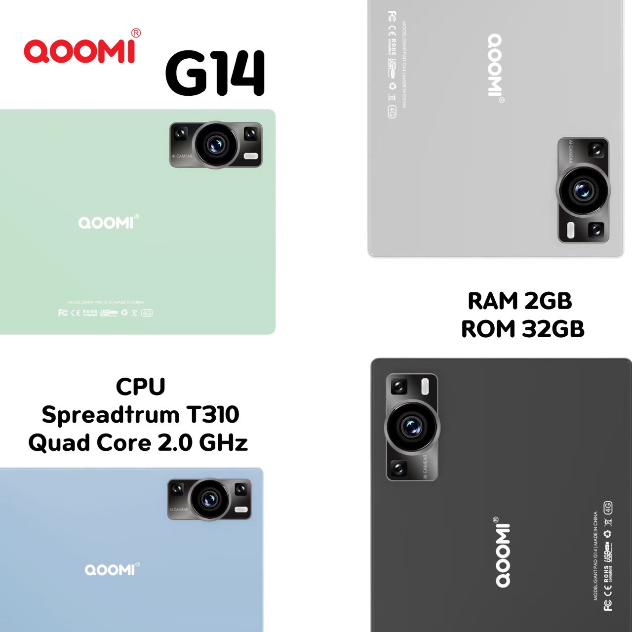 แท็บเล็ต QOOMI GIANT PAD G14 (2/32GB) จอใหญ่ 10.1 แบตอึดทน 6000mAh ...