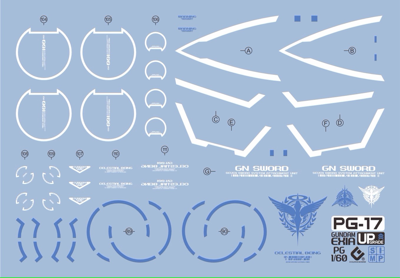 ดีคอลน้ำ [MONSTER EVO] PG17 PG 1/60 Exia GUNDAM Water Decal FLUORESCENT ...
