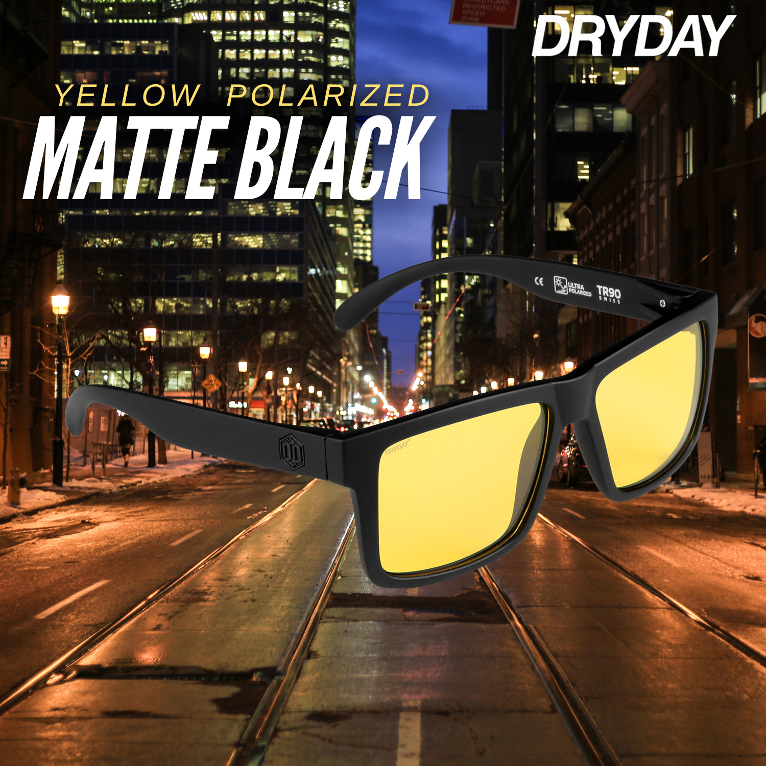 DRYDAY - MATTE BLACK - YELLOW TINT POLARIZED ( ใส่ขับรถกลางคืน ...