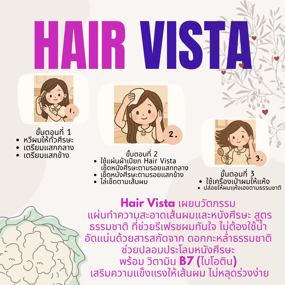 Hair Vista แผ่นทำความสะอาดเส้นผม และหนังศีรษะ ลดความมัน และมีกลิ่นหอม ...
