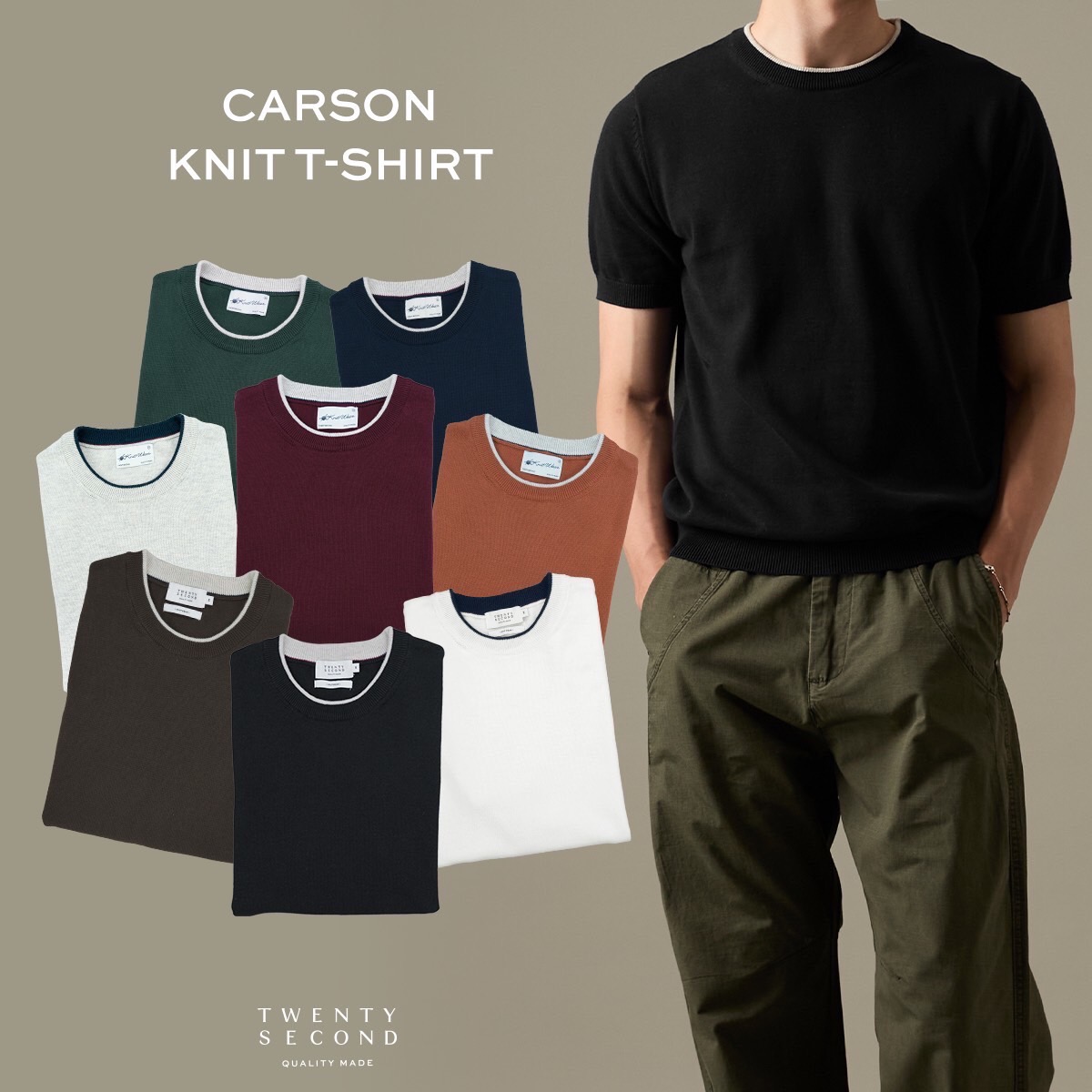 TWENTYSECOND เสื้อยืดแขนสั้นผ้า Knit รุ่น Carson Knit Cotton Tee - แดง ...
