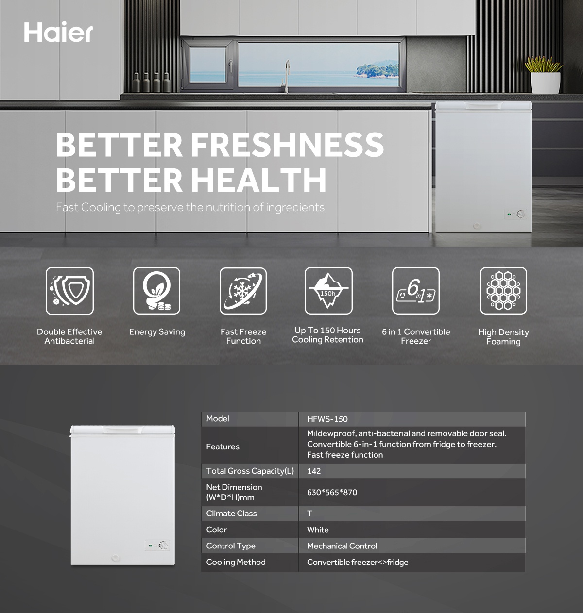 [ใช้HAIE500WSลด500]Haierตู้แช่ฝาทึบ 2 ระบบ เลือกแช่เย็นหรือแช่แข็ง ขนาด ...