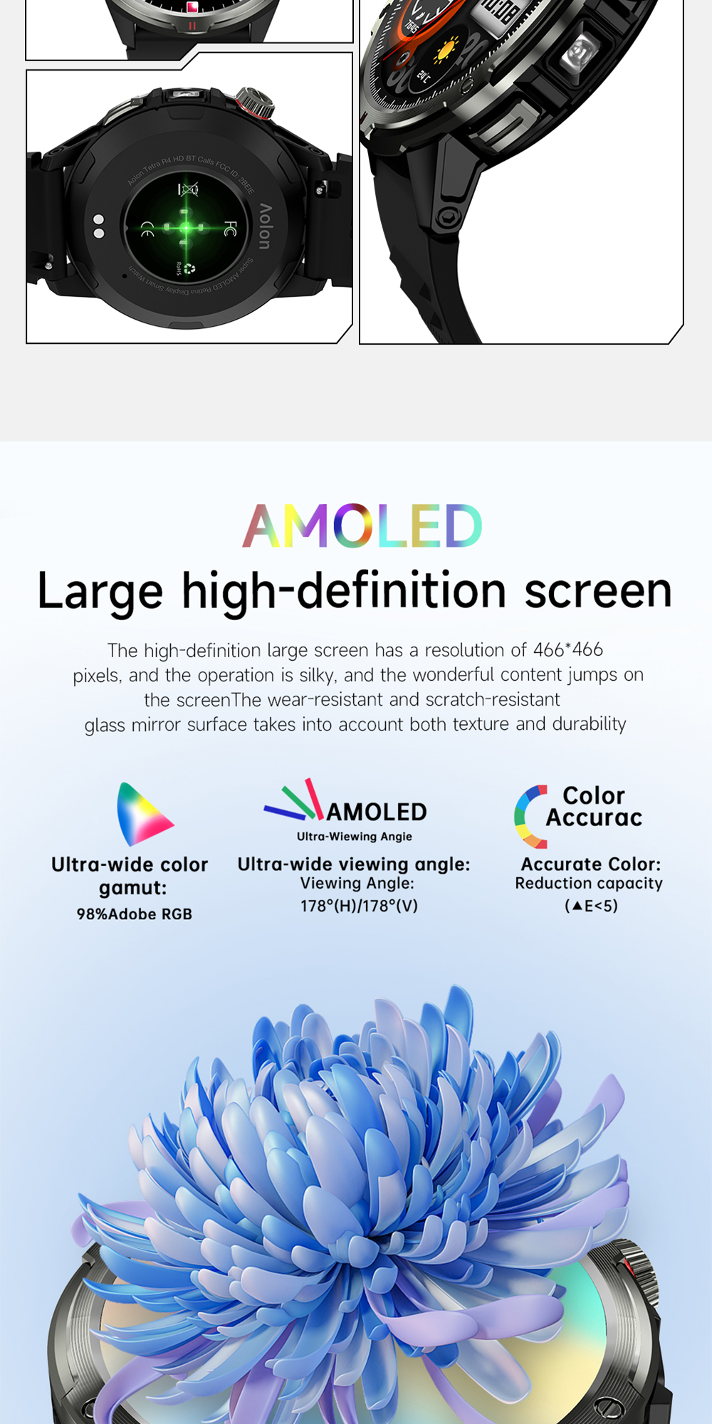 Aolon Tetra R4 สมาร์ทวอทช์ 1.43 นิ้ว Amoled หน้าจอ AOD จะแสดงเสมอ ...