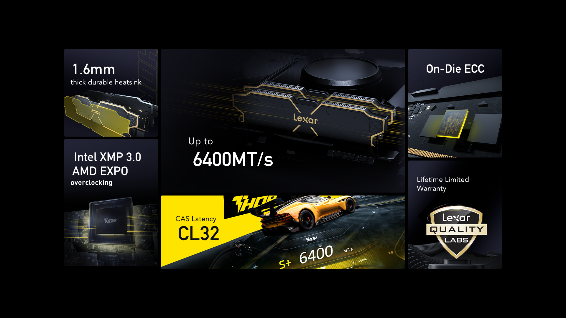 Lexar THOR OC Black DDR5 6000 U-DIMM 16GBX2 Dual pack Ram For PC ...