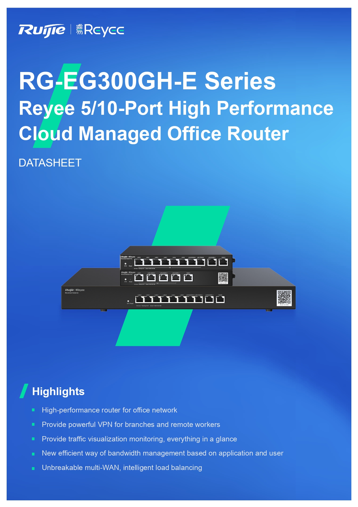 Ruijie Reyee RG-EG310GH-E 10-Port 1.5Gbps 300 User 64 VPN Tunnels Load balance 3 WAN IPSec 1 ...