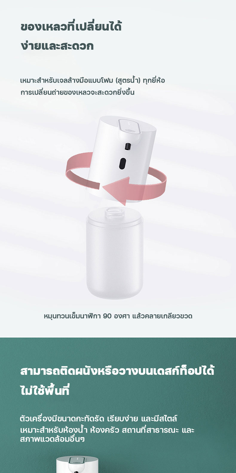 KADONIA เครื่องกดสบู่สเปรย์เจลอัตโนมัติ สามารถติดกับผนังได้ พร้อมแบตเตอรี่ในตัว ใช้งานแบบไร้สาย ...