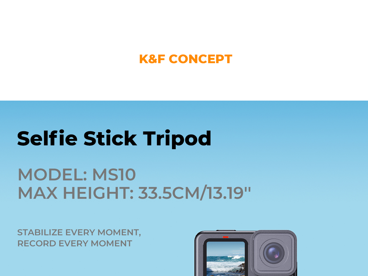 K&F CONCEPT MS10 Tripod (Selfie Stick/Desktop Stand, 33cm, Black-Orange) สำหรับ GoPro/Action ...