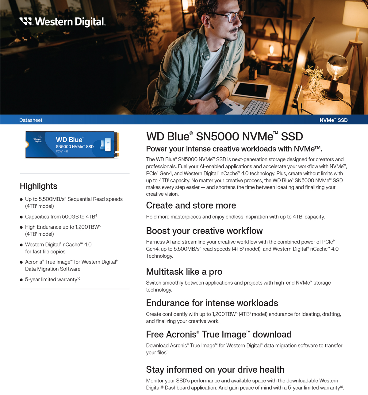 WD Blue SN5000 SSD 2TB ,1TB M.2 2280 NVMe Gen4 Speed Up to 5,150MB/s ...