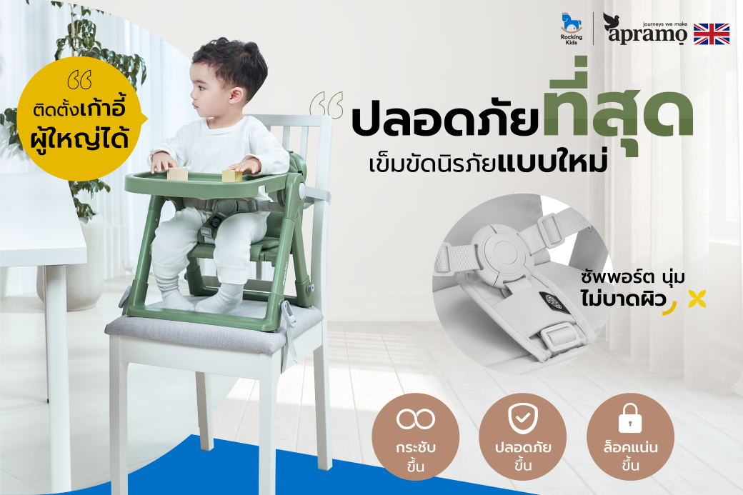 เก้าอี้ทานข้าว เก้าอี้กินข้าวเด็ก เก้าอี้เด็กพกพา Apramo รุ่น Flippa Flex น้ำหนักเบา พับเก็บได้ ...