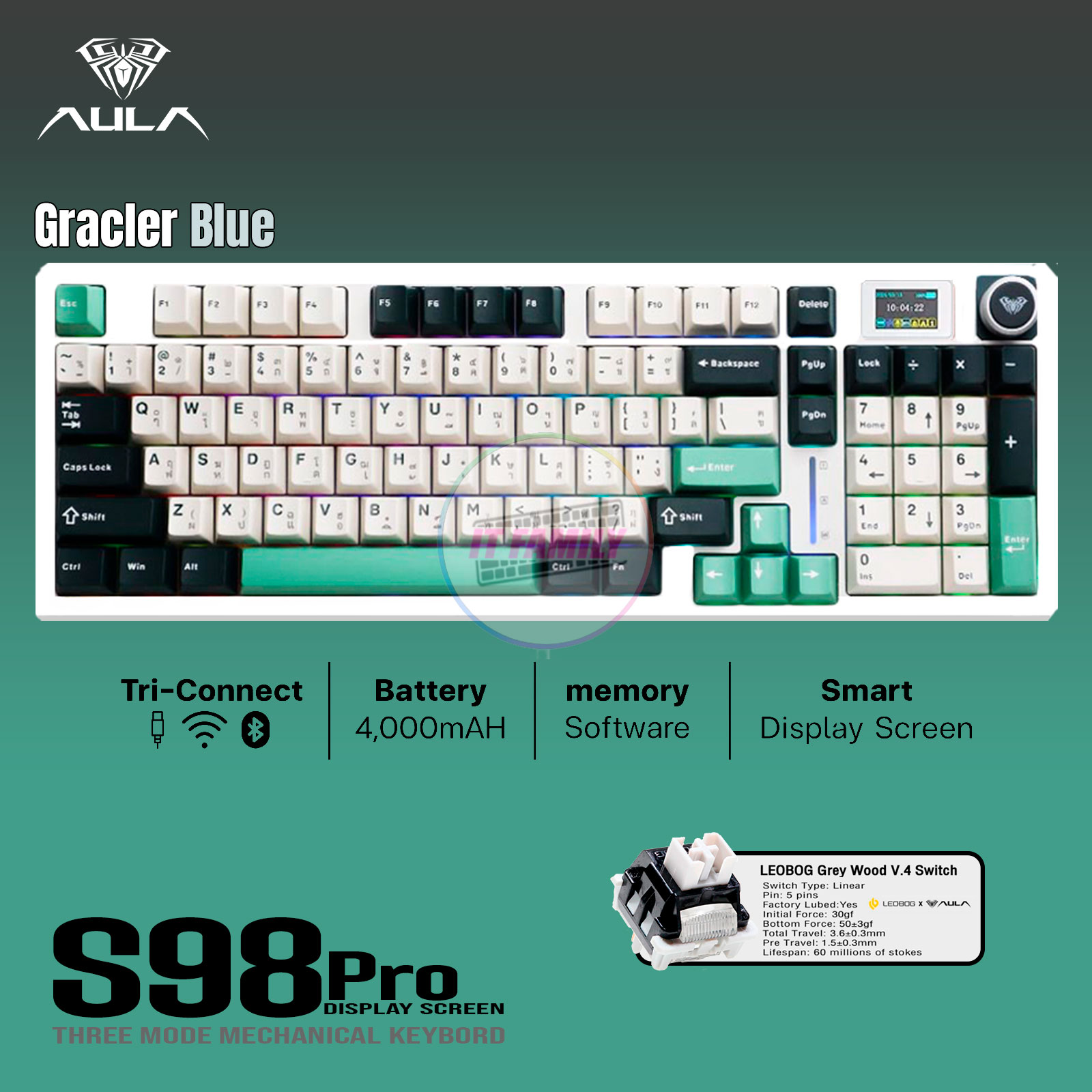AULA S98Pro DISPLAY GASKET Tri-Mode MECHANICAL KEYBOARD คีย์ไทย | รับประกัน 2 ปี | Shopee Thailand
