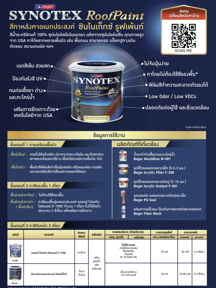สีทาหลังคา เบเยอร์ Beger Synotex ขนาดแกลลอน 3.785 ลิตร สีน้ำอะคริลิกแท้ ...