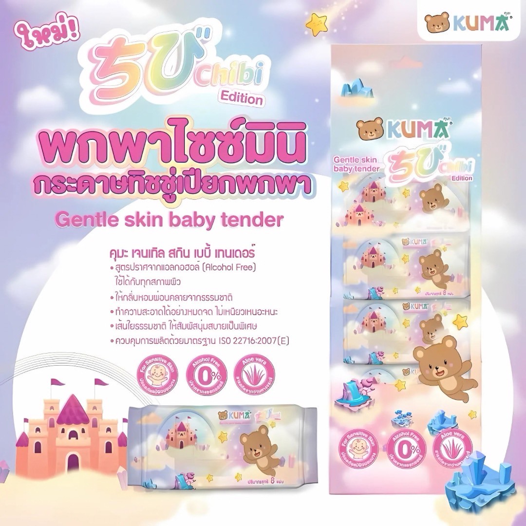 ชิบิ ทิชชู่เปียกพกพาไซส์มินิ KUMA Chibi แพ็ค 4 ห่อ ห่อละ 8 แผ่น ...