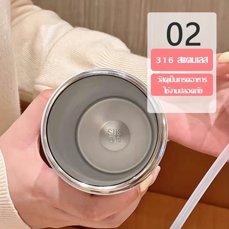 🍒ถ้วยเก็บความร้อนซีรีส์เชอร์รี่ 316 ซับในสแตนเลส ความจุขนาดใหญ่ พร้อมหลอดดูด แก้วน้ำพกพาสำหรับ ...