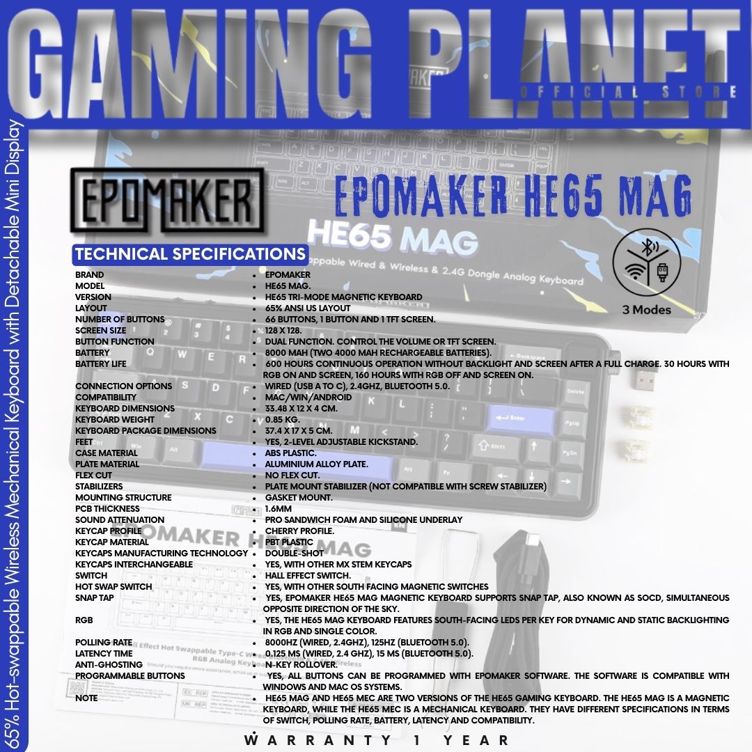 [ของแท้ 100%] EPOMAKER HE65-Mag คีย์บอร์ด Magnetic Switch | เชื่อมต่อ 3 ...