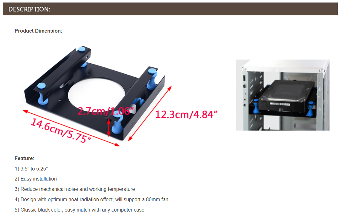 3.5 To 5.25 SSD HDD Hard Drive Disk Shock Absorption Bracket Dock Mount ...