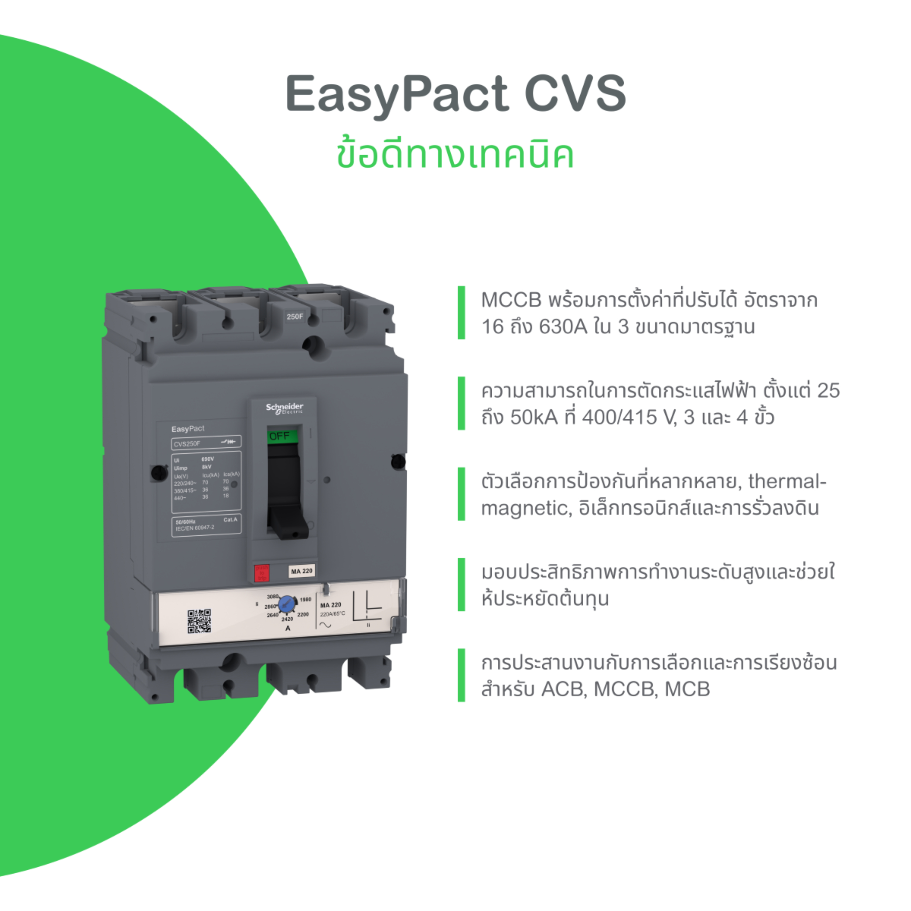 Schneider Electric circuit breaker,EasyPact CVS250F,36kA at 415VAC,250A ...