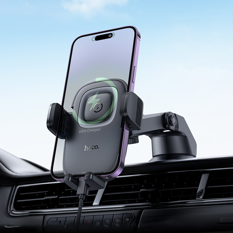 hoco HW32 ที่วางมือถือในรถพร้อมชาร์จไร้สาย Crown push-type wireless ...