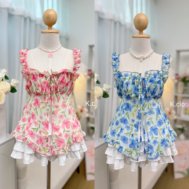 เสื้อผูกหน้าผ้าชีฟองลายสวยหวานมากรุ่นนี้สาวอวบใส่ได้อกถึง40 | Shopee ...