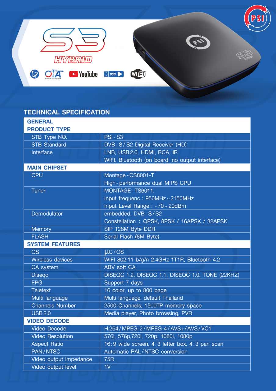 ส่งฟรี PSI (S3 S2X) กล่องรับสัญญาณดาวเทียมและอินเตอร์เน็ต (ของแท้ศูนย์บริการ) | Shopee Thailand