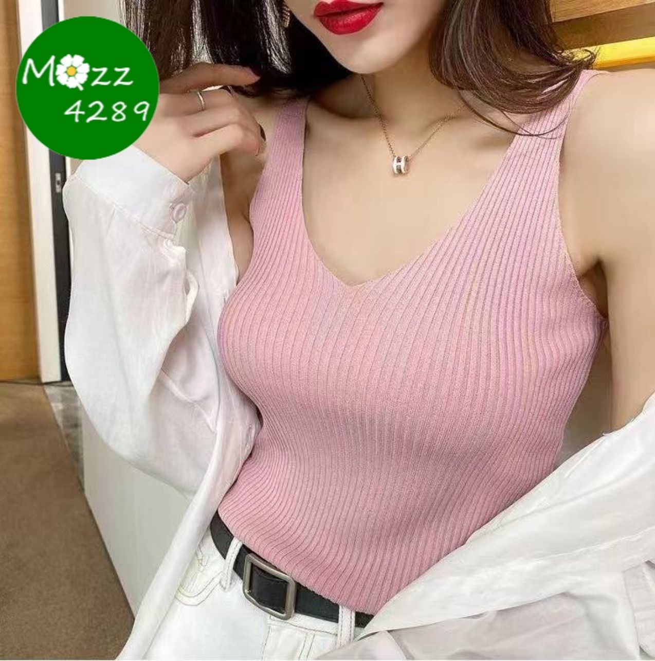 MQzz4289 * พร้อมส่ง* เสื้อกล้ามไหมพรมคอวี เสื้อสายเดี่ยวคอวี บางเบาใส่สบาย สไตล์สาวเกาหลี Free ...
