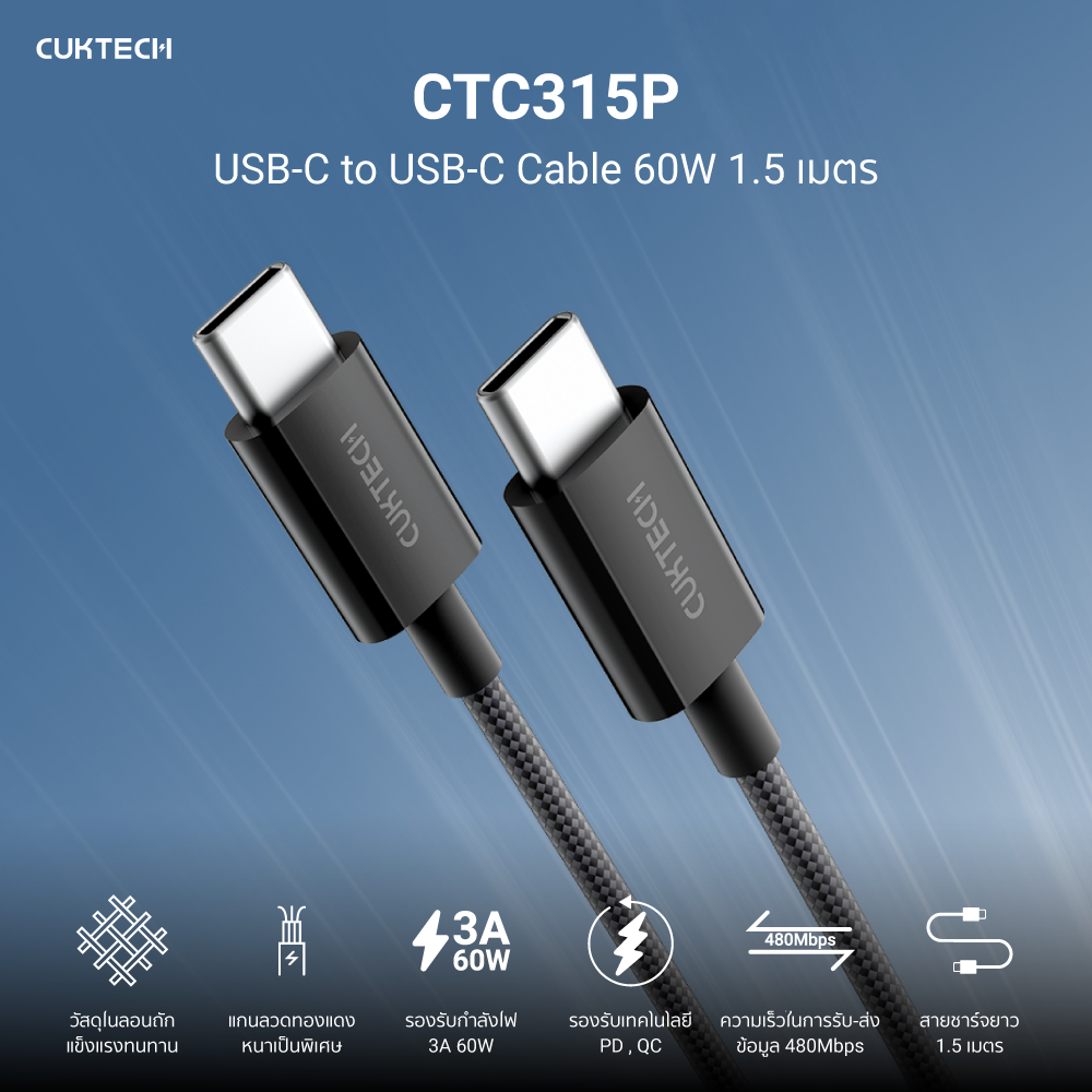 [ลดเหลือ 209] CUKTECH AD301N GaN 30W หัวชาร์จไว / CTC315P สายชาร์จ ไนลอนถัก USB-C to USB-C 60W ...