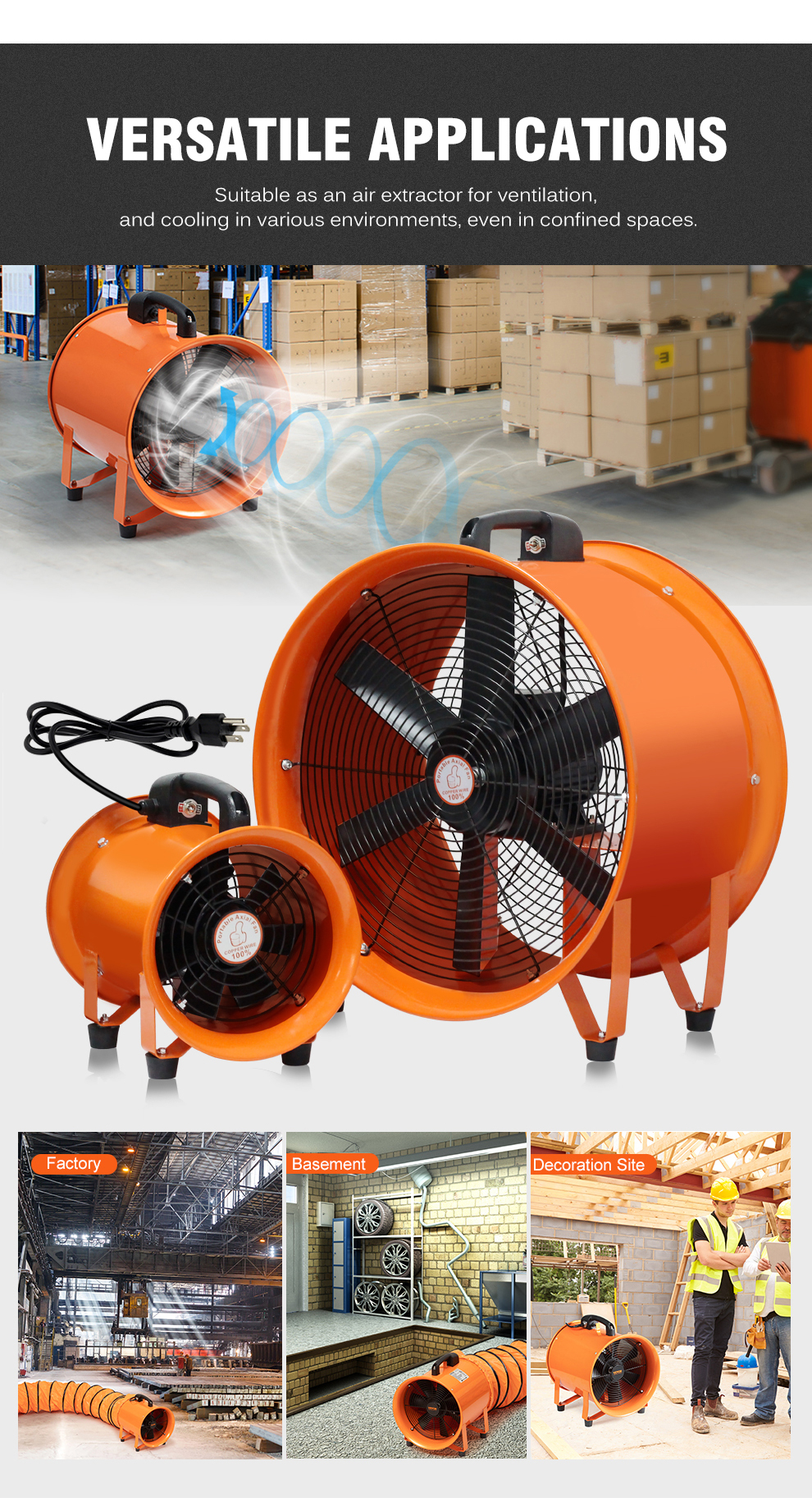 พัดลมดูดอากาศแบบพกพาเงียบแบบพกพาขนาด 8 นิ้ว/10 นิ้ว/12 นิ้ว/16 นิ้ว/20 นิ้วพัดลมระบายอากาศความ ...