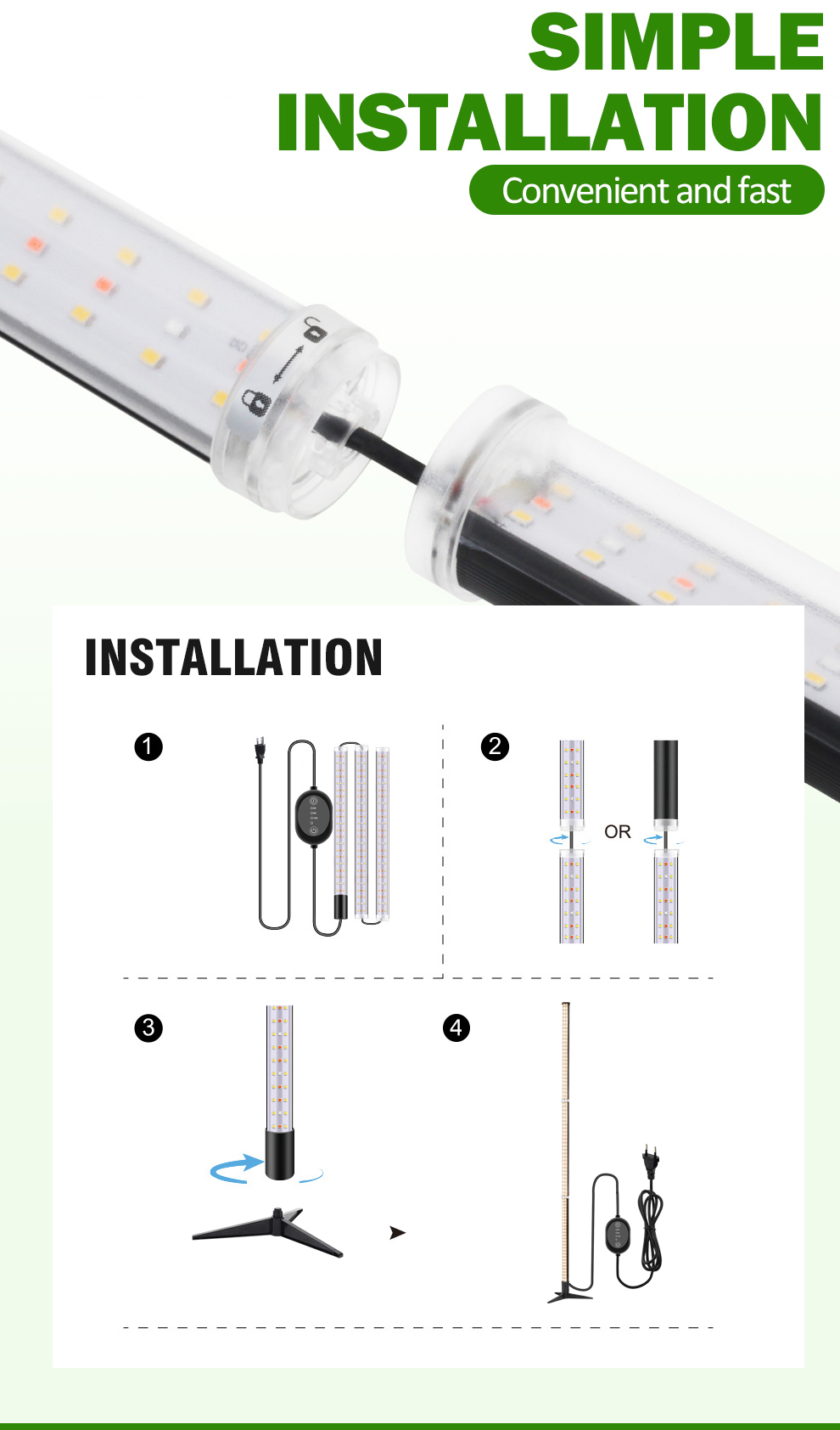 GIDEA ชุดหลอดไฟ LED grow light full spectrum 40/60/80 cm ไฟปลูกต้นไม้ ...