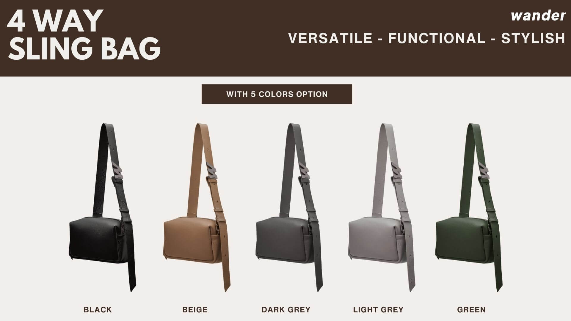 Wander 4-Way Sling Bag ผลิตจากหนังแท้ 100% Genuine Leather | Shopee ...