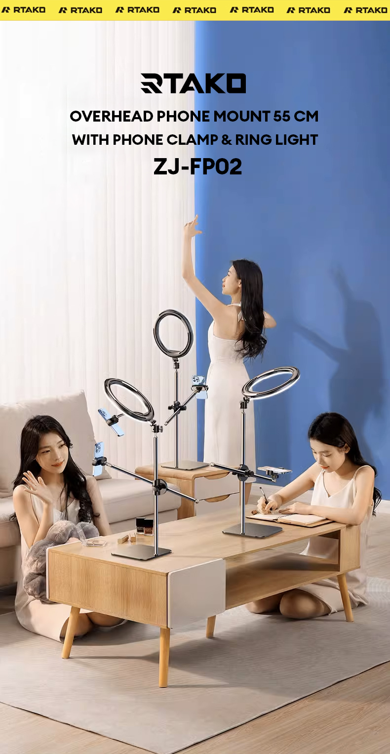 Rtako เซทไลฟ์สดตั้งโต๊ะฐานเหล็กคาร์บอนแท้พร้อมไฟวง10นิ้วและแกนถ่ายมุมสูง ZJ-FP02 | Shopee Thailand