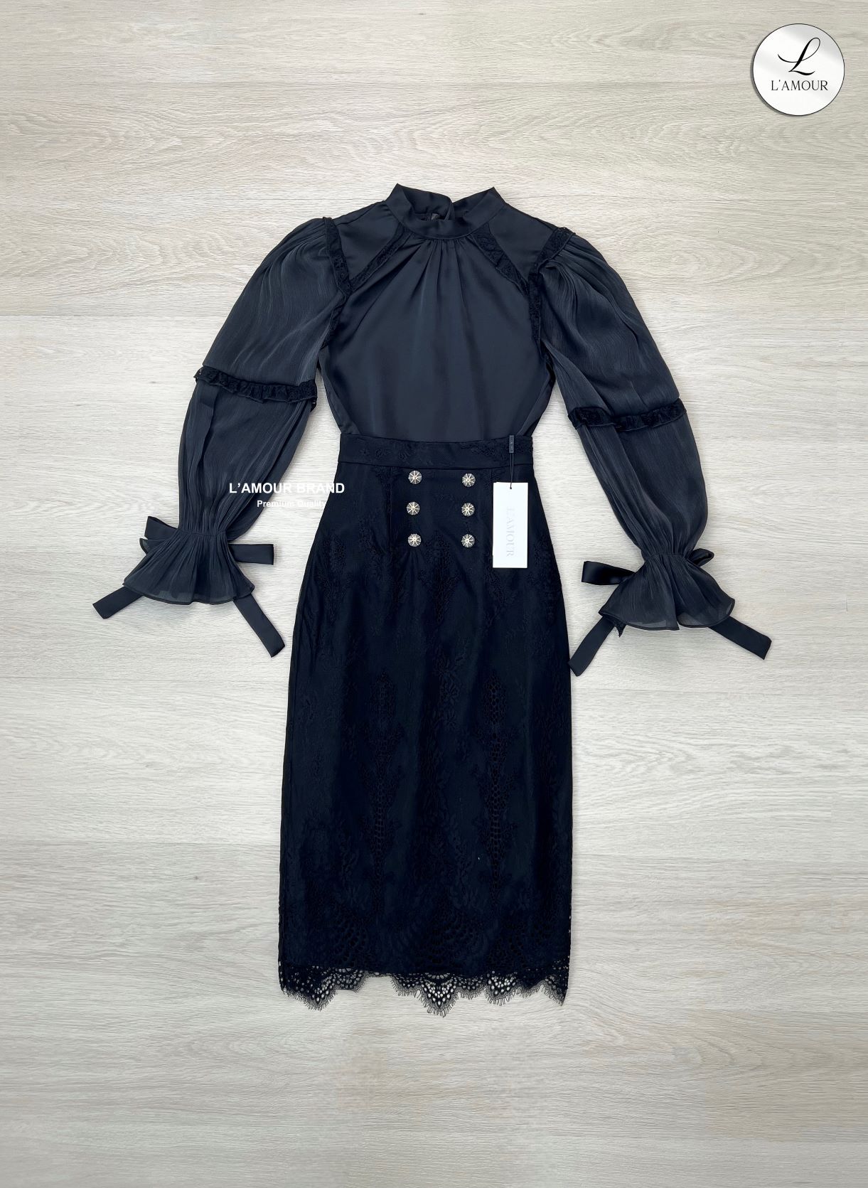 LM001 L’AMOUR BRAND Set เสื้อแขนยาวสีดำ + กระโปรงลูกไม้สีดำ [2PM ...