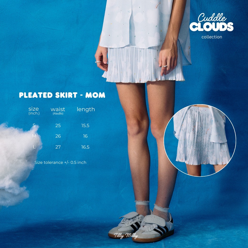 Tilly Milly กระโปรงแม่พลีท ( สั้น ) ลายเมฆ - Cuddle Clouds | Shopee Thailand