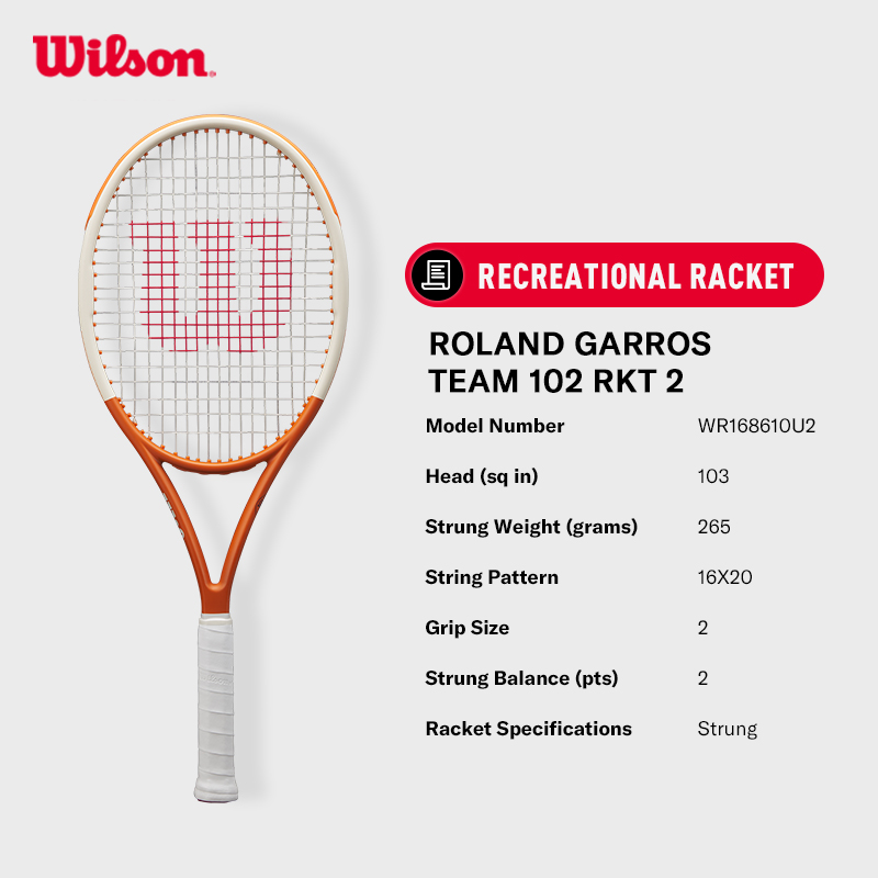 Wilson ROLAND GARROS TEAM 102 ไม้เทนนิส Pre-strung (ไม้ขึ้นเอ็นแล้ว ...
