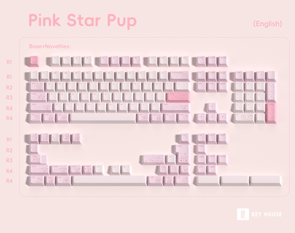 [Pre-Order] Key House Pink Star Pup PBT Cherry Profile Keycap 143 Keys ...