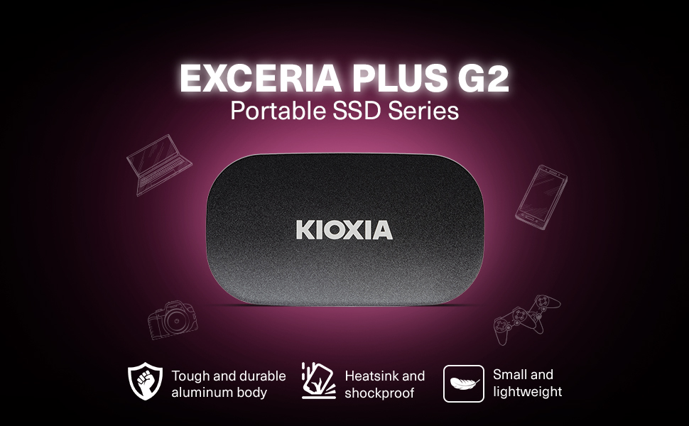 KIOXIA-EXCERIA G2 PLUS Portable SSD USB 3.2 Gen2 USB Type-C® to A, Type-C to C cable External ...