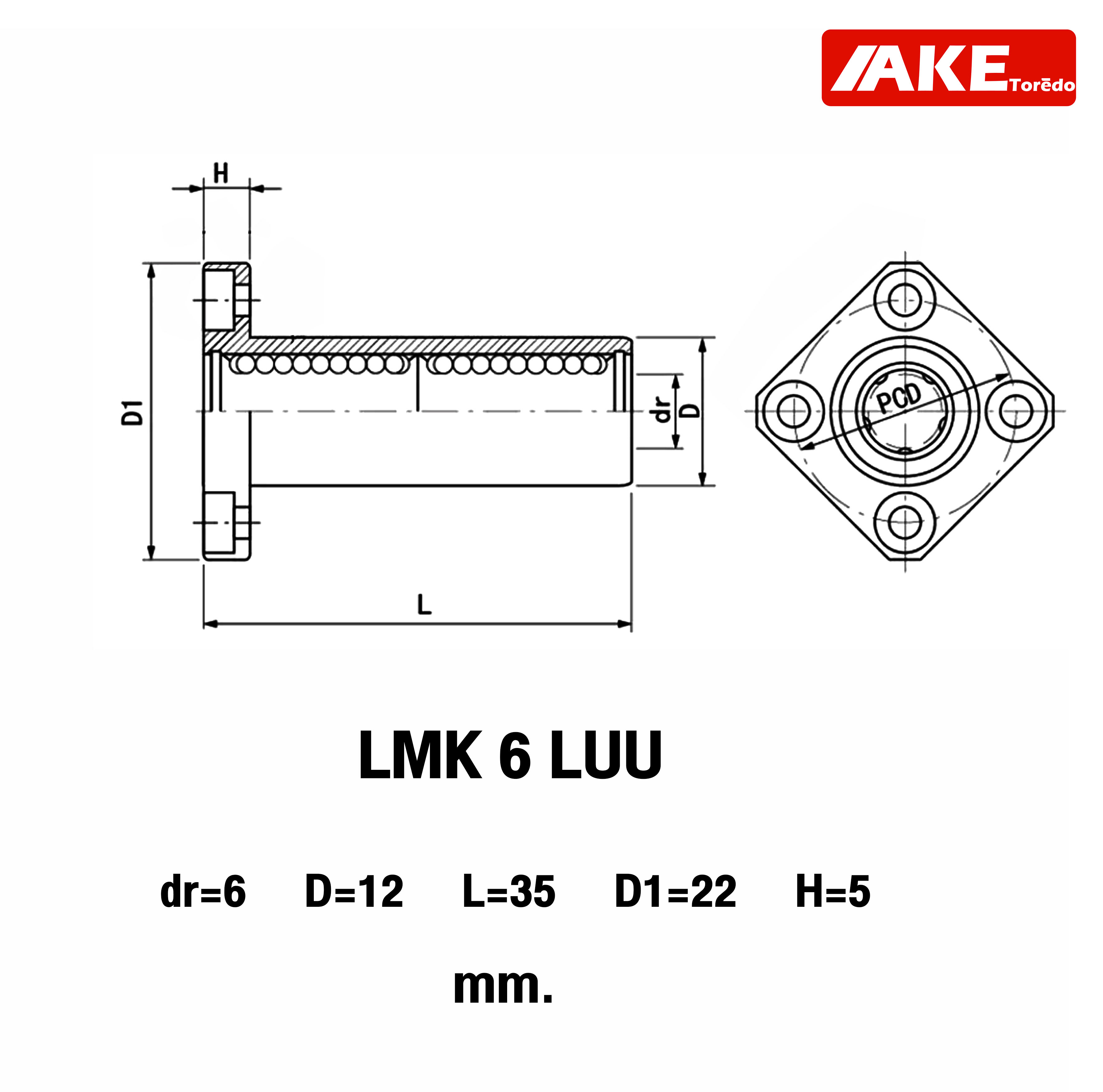 LMK6LUU LMK8LUU LMK10LUU LMK12LUU ลีเนียร์แบริ่งบุชชิ่ง ( LINEAR BALL ...