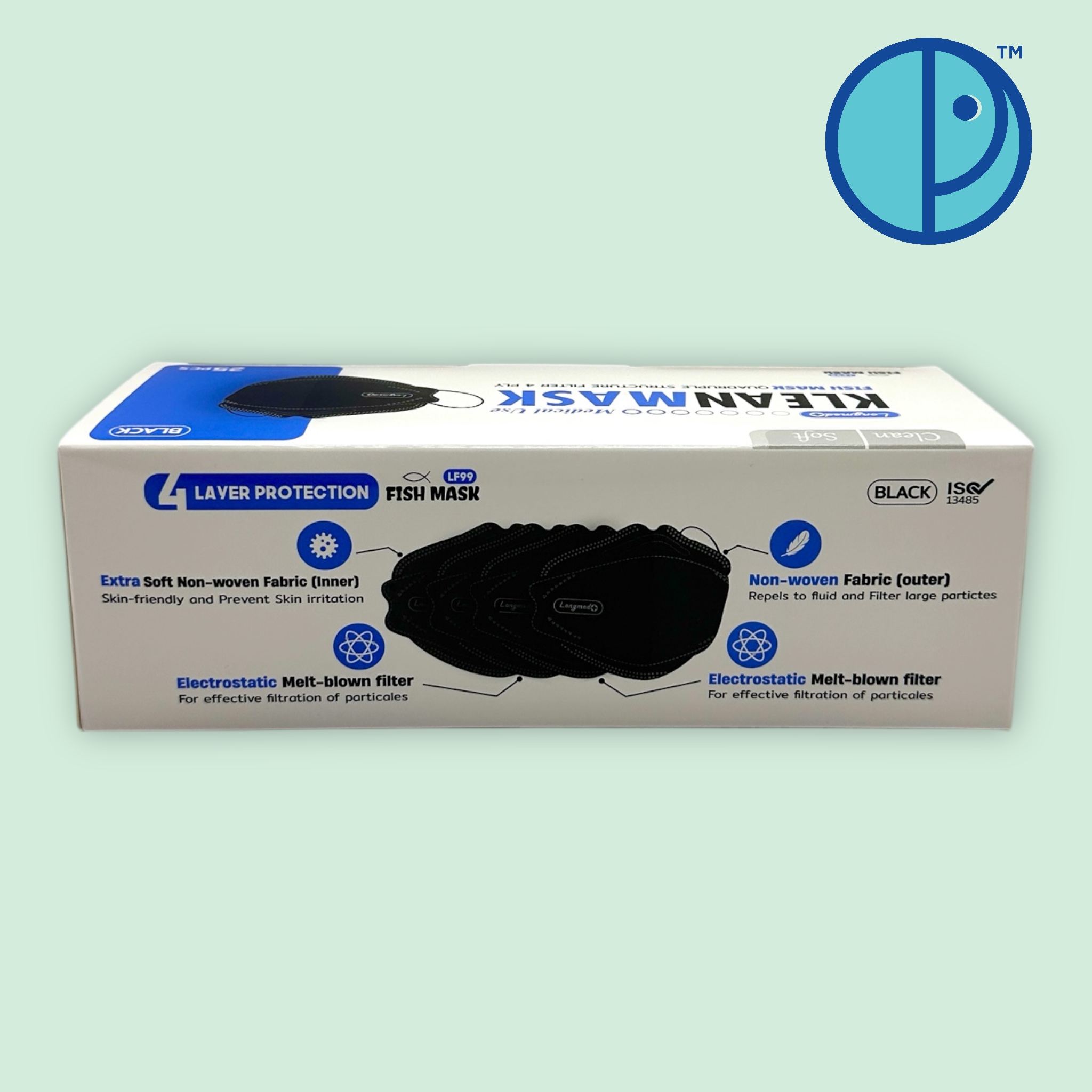 Longmed Klean Mask Fish Mask LF99 หน้ากากอนามัย หน้ากากปลา 4 ชั้น (ขนาด ...