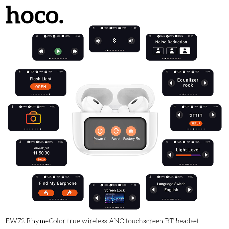 Hoco EW72 หูฟังบลูทูธลดเสียงรบกวน มีจอ Touch Screen Bluetooth Headset ...