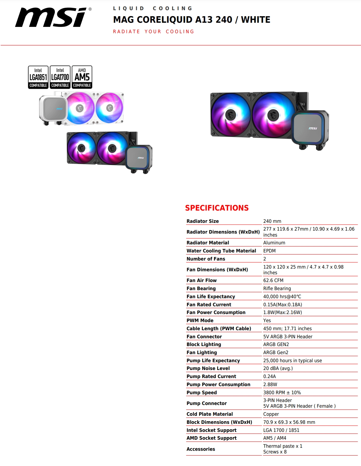 [Pre-Order] MSI MAG CORELIQUID A13 240 / White Liquid cooling ชุดระบาย ...