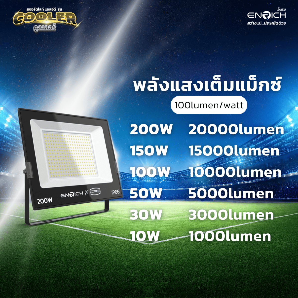 สปอร์ตไลท์ led ENRICH รุ่น cooler ขนาด 100W 150W 200W มอก.1955-2551 กัน ...