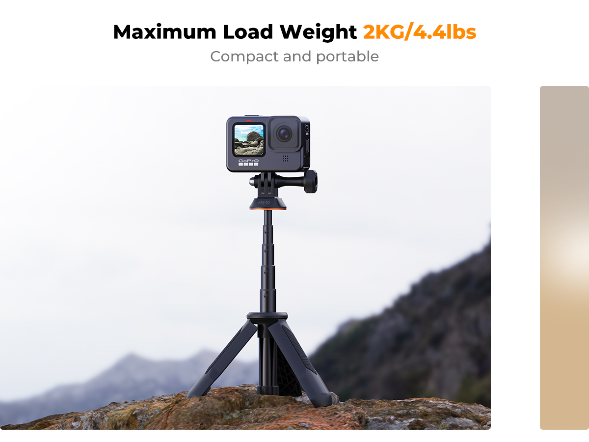 K&F CONCEPT MS10 Tripod (Selfie Stick/Desktop Stand, 33cm, Black-Orange) สำหรับ GoPro/Action ...